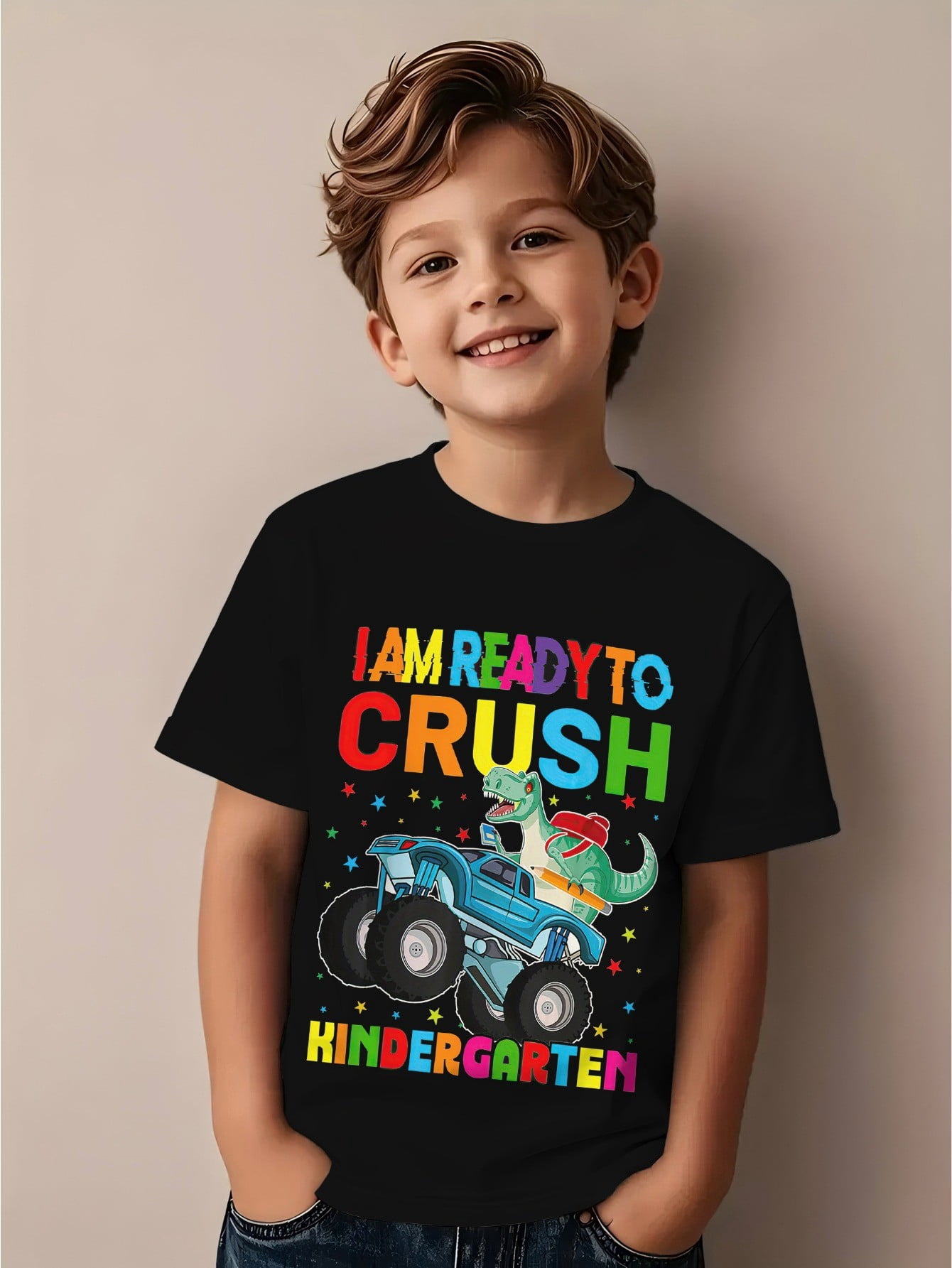 Boys "I'm Ready to Smash Kindergarten" Monster Truck and Dinosaur ...