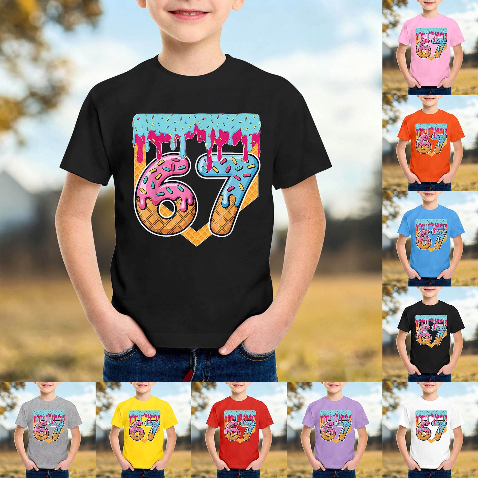 Boys Ice Print Short Sleeve Tee Shirt 67 ICES Creams Cute Meme Six ...