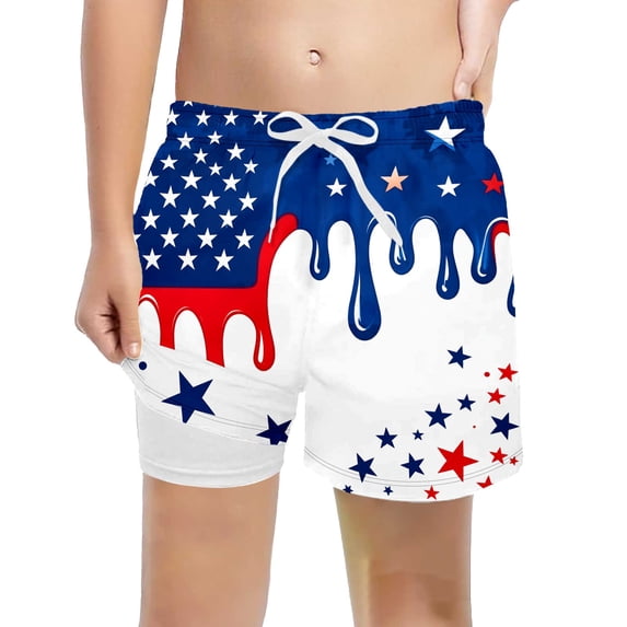 Boys Independence Day Ice Print Swim Trunks Patriotic Beach Swimwear ...