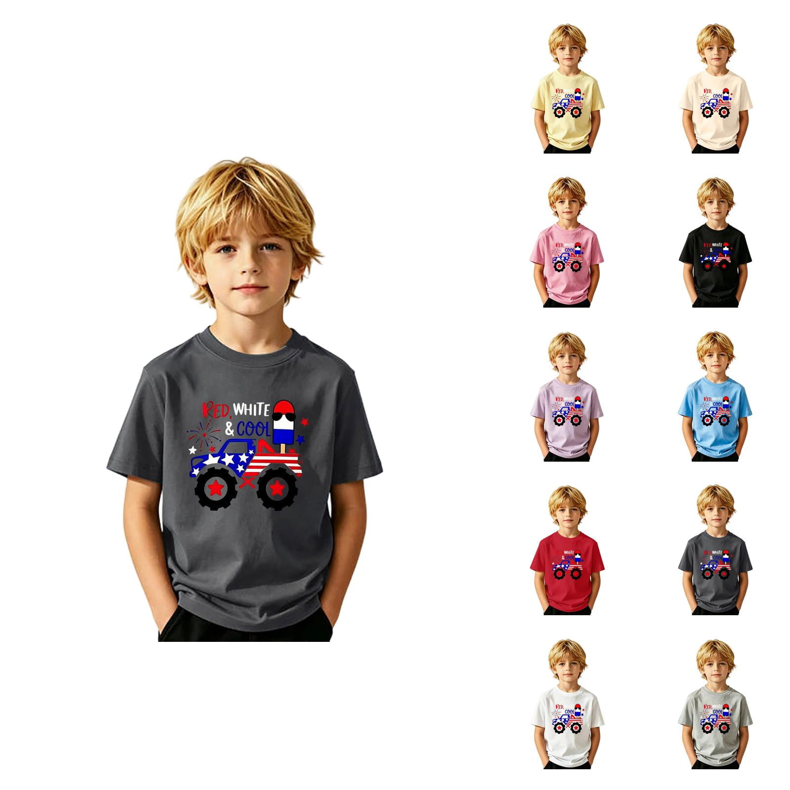 Boys Independence Day Print Kids Patriotic Vehicle Graphic Tee Fourth ...