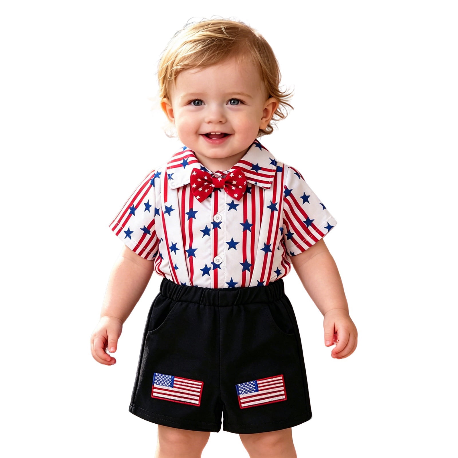 Boys Independence Day Striped Star Print Romper Shirt And Pattern ...