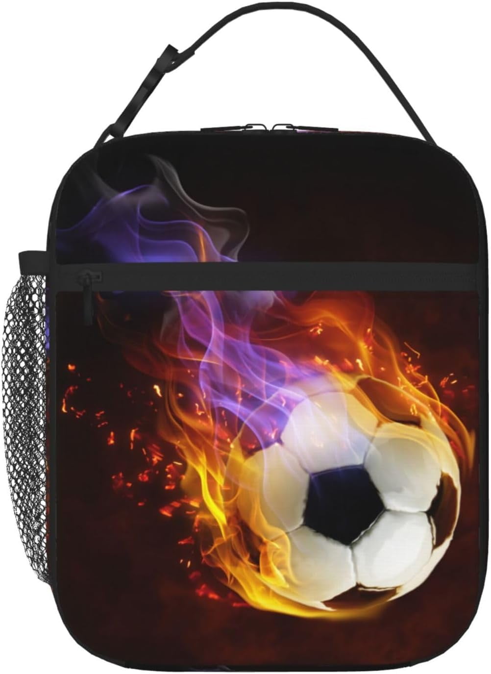 Boys Insulated Lunch Box with Fire Soccer Pattern Print, Sports-themed ...