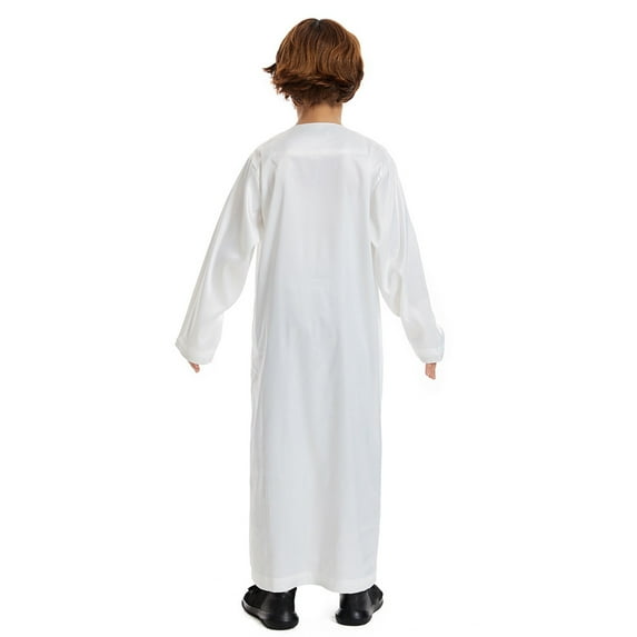 Boys Jacket Arabic Thobe Muslim Long Sleeve Kaftan Crew Robe National ...