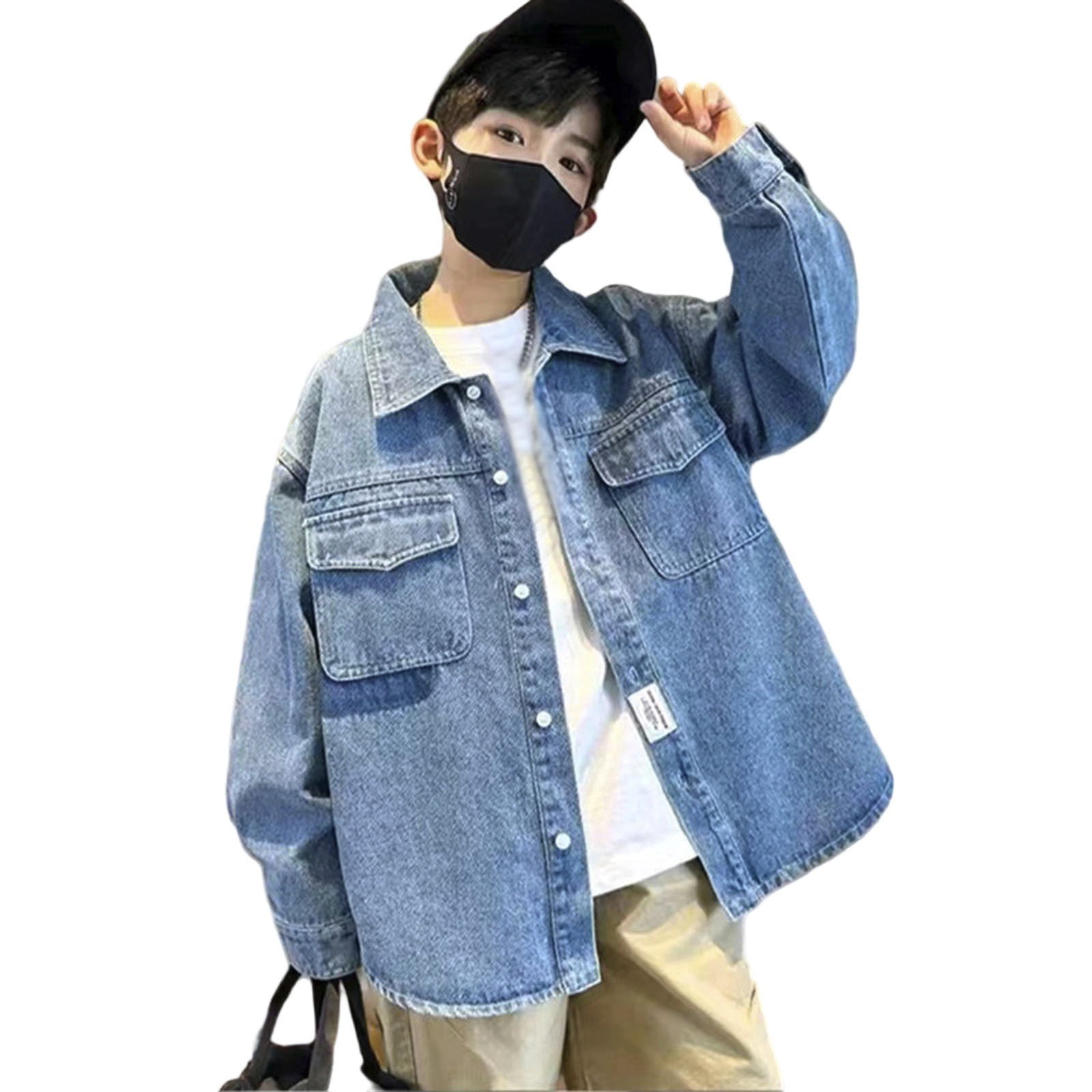 Boys Jacket Lightweight Casual Denim Coat Long Sleeve Solid Color Loose Fit Comfortable Jacket ...