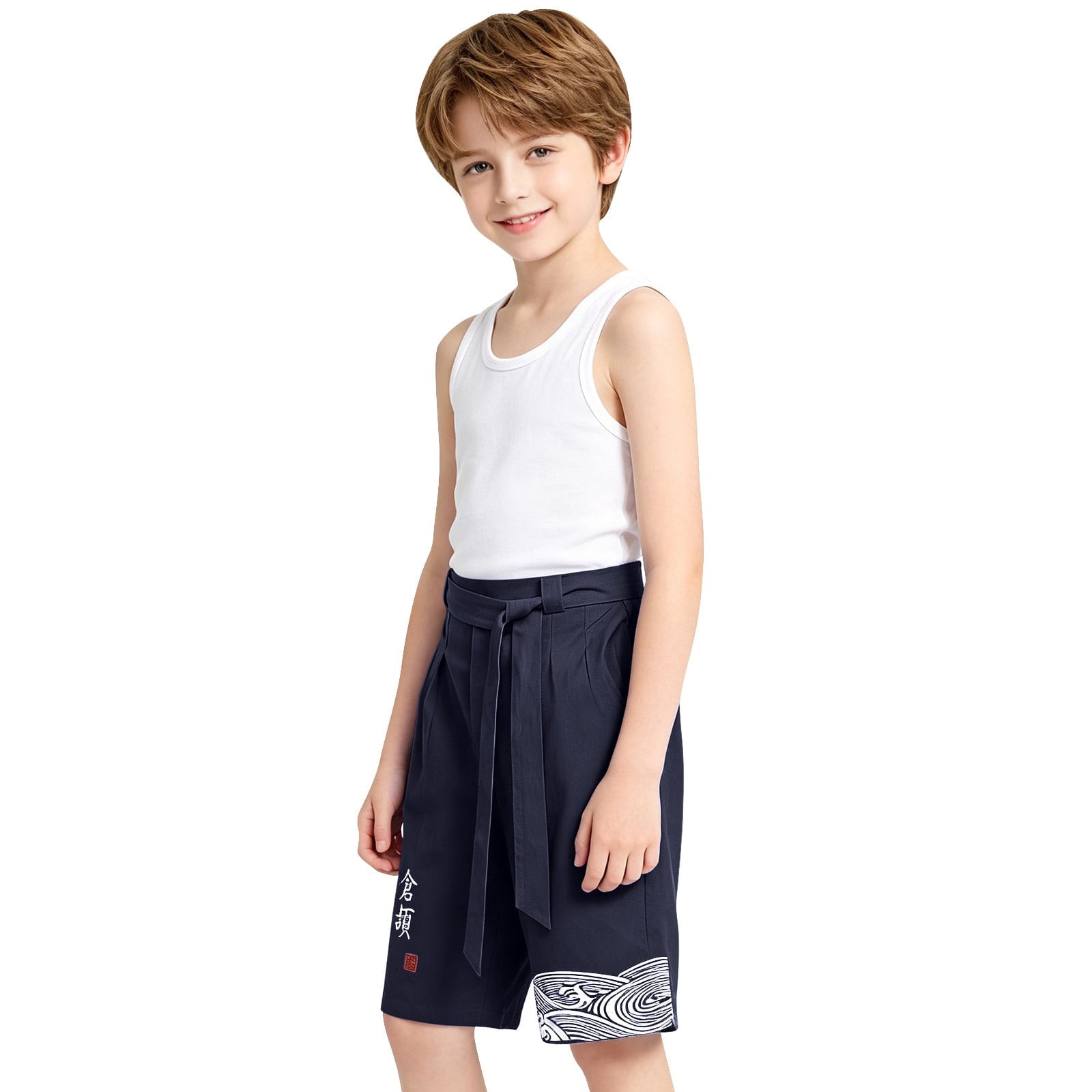 Boys Japanese Kimono Traditional Shorts Teen Cotton Linen Short Pants ...