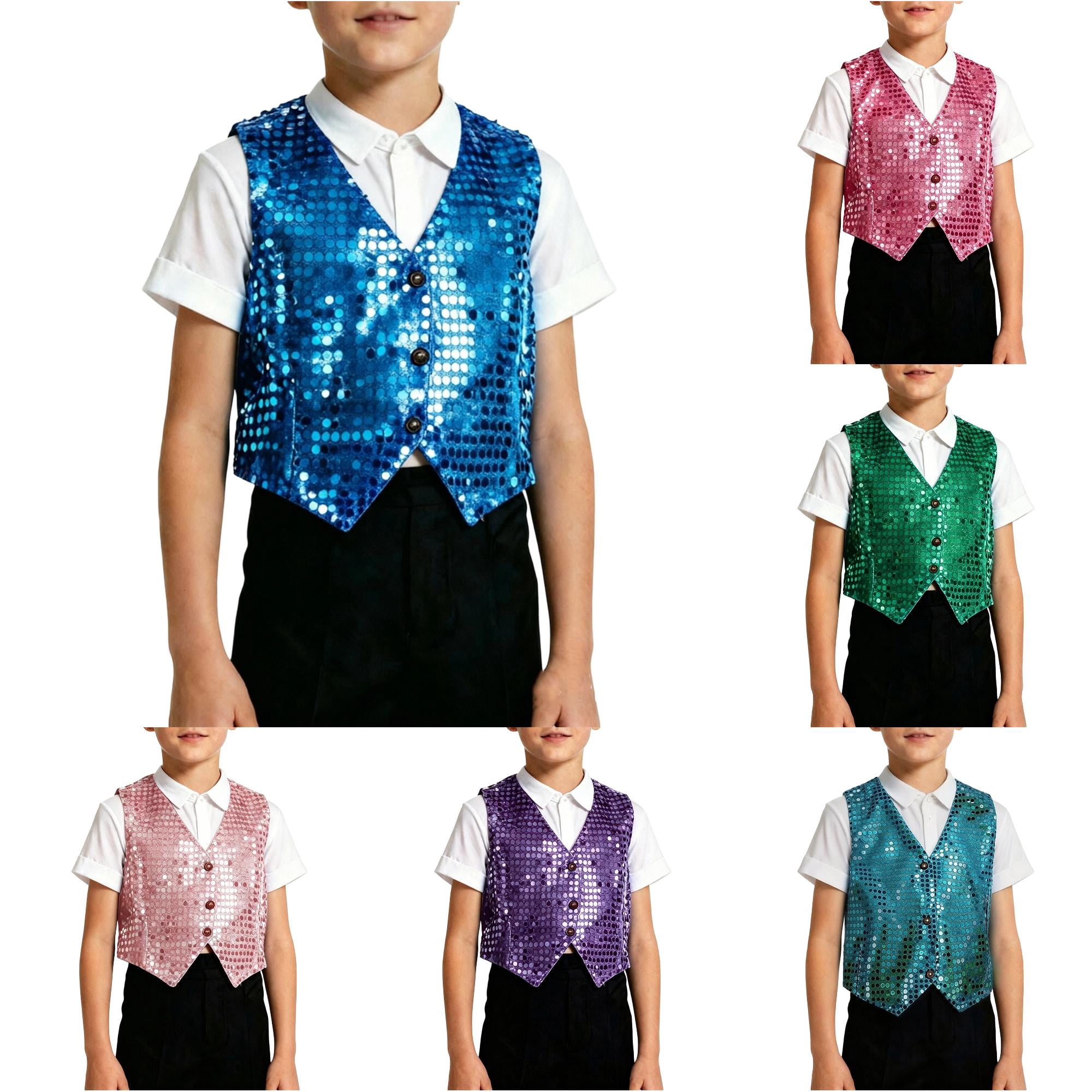 Boys Jazz Dance Sequin Vest Performance Top Kids Stage Shiny Glitter ...