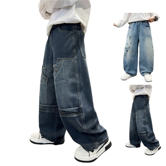 Boys Jeans Baggy Casual Straight Wide Leg Pants Boys Back To School ...