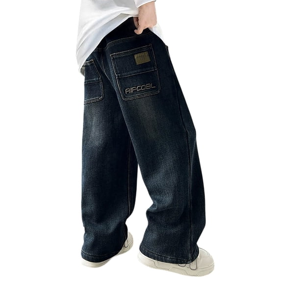 Boys Jeans Baggy Straight Leg Denim Pants with Pockets Teen High ...