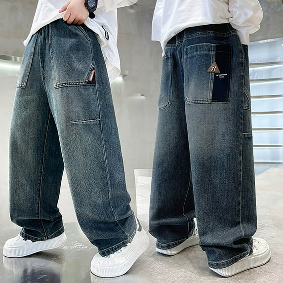 Boys' Jeans Blue Jeans Kids Baggy Jeans Boys Straight Wide Leg Jeans ...