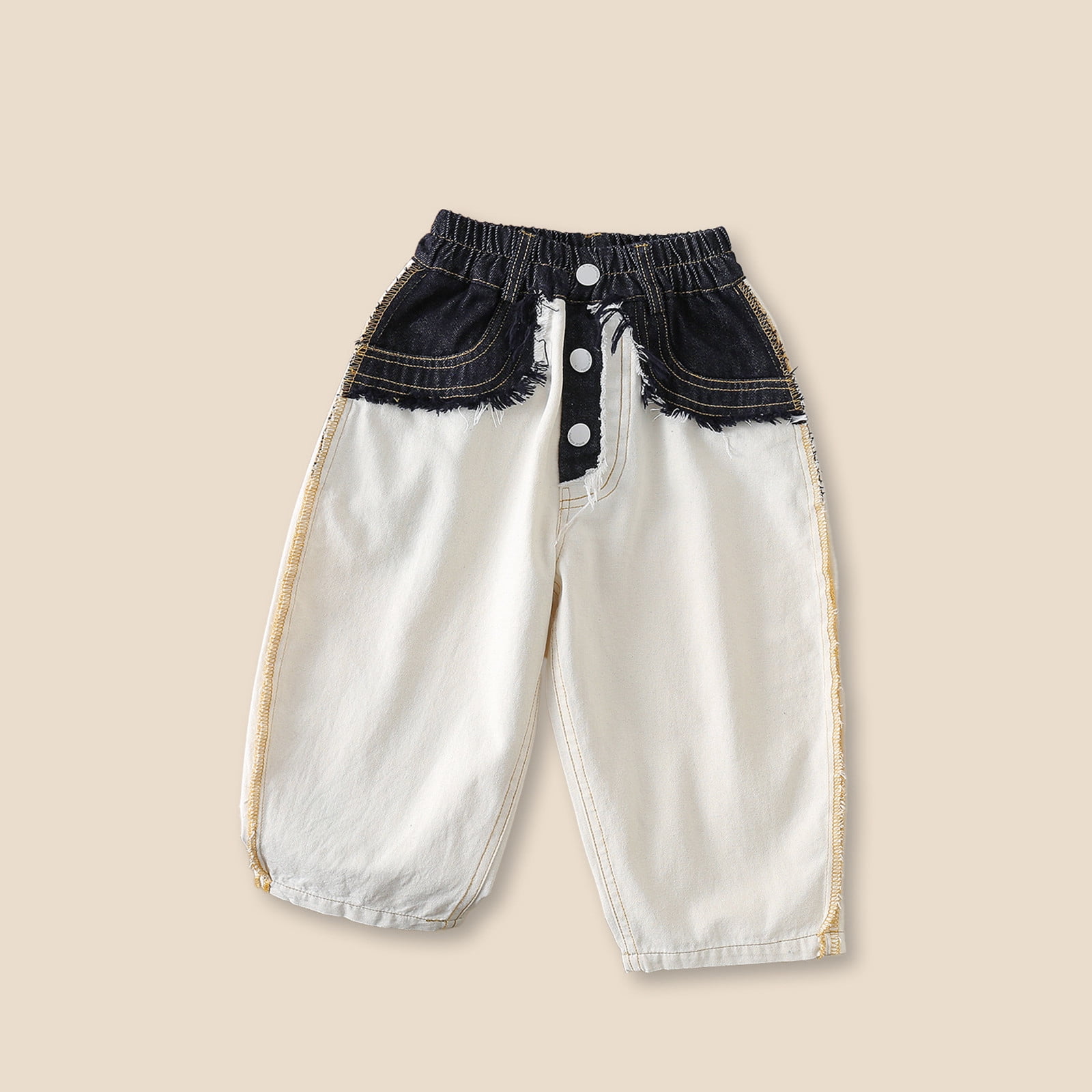 Boys Jeans Color Block Loose Straight Casual Summer Denim Long Pants ...