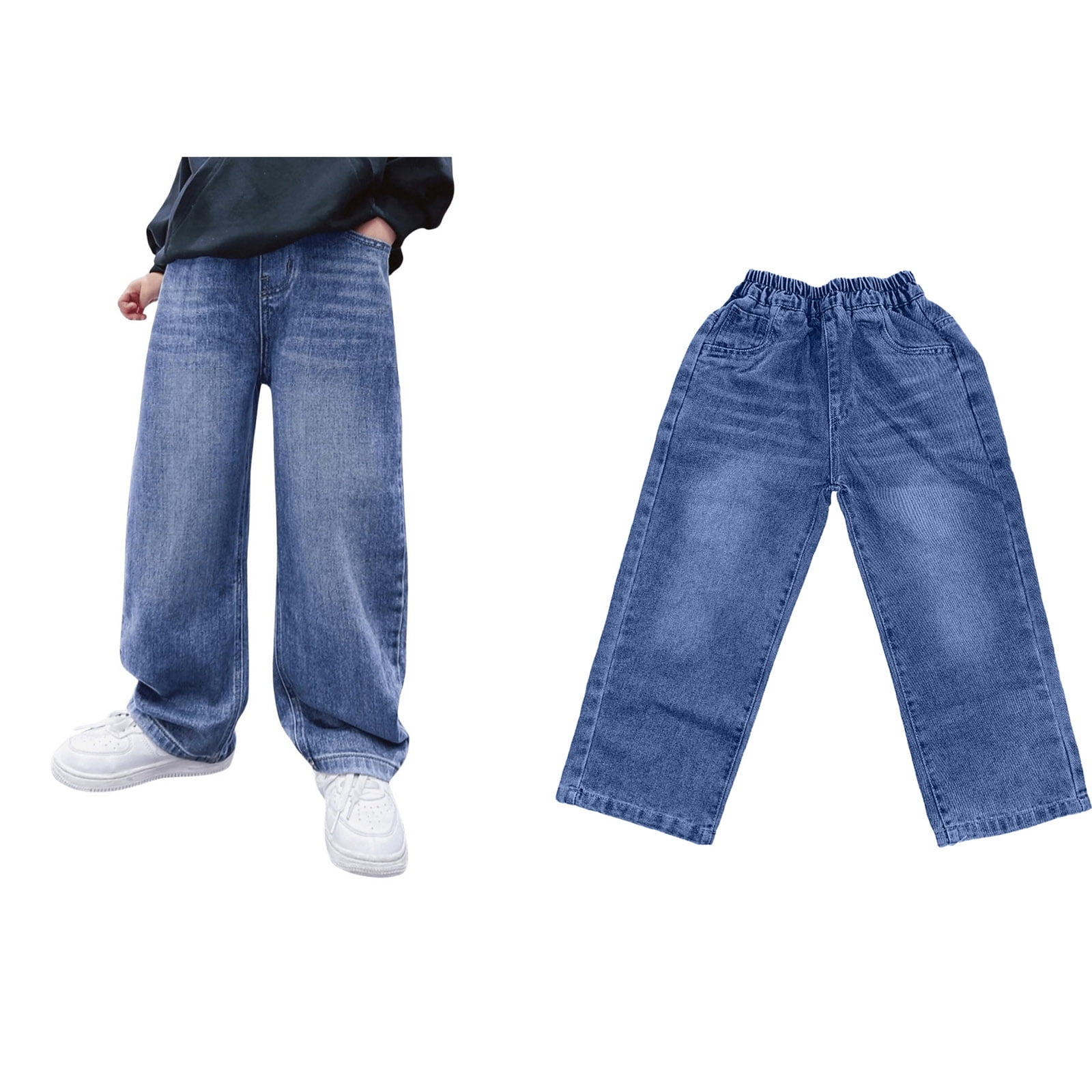 Boys Jeans Pants Elastic High Waist Wide-Leg Palazzo Denim Pants Tween ...