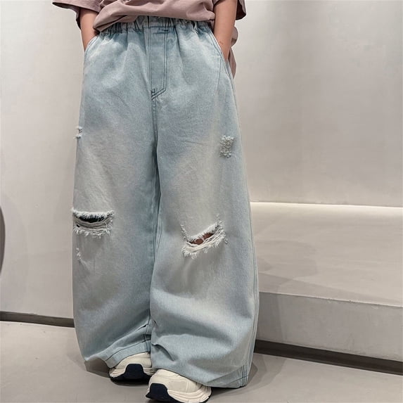 Boys Jeans Ripped Straight Leg Trendy Casual Summer Denim Pants for Big ...