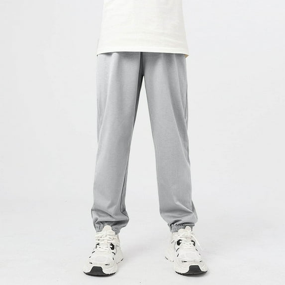 Boys Jogger Pants Elastic Cuff Gray Kids Cotton Sweatpants, Solid Color ...