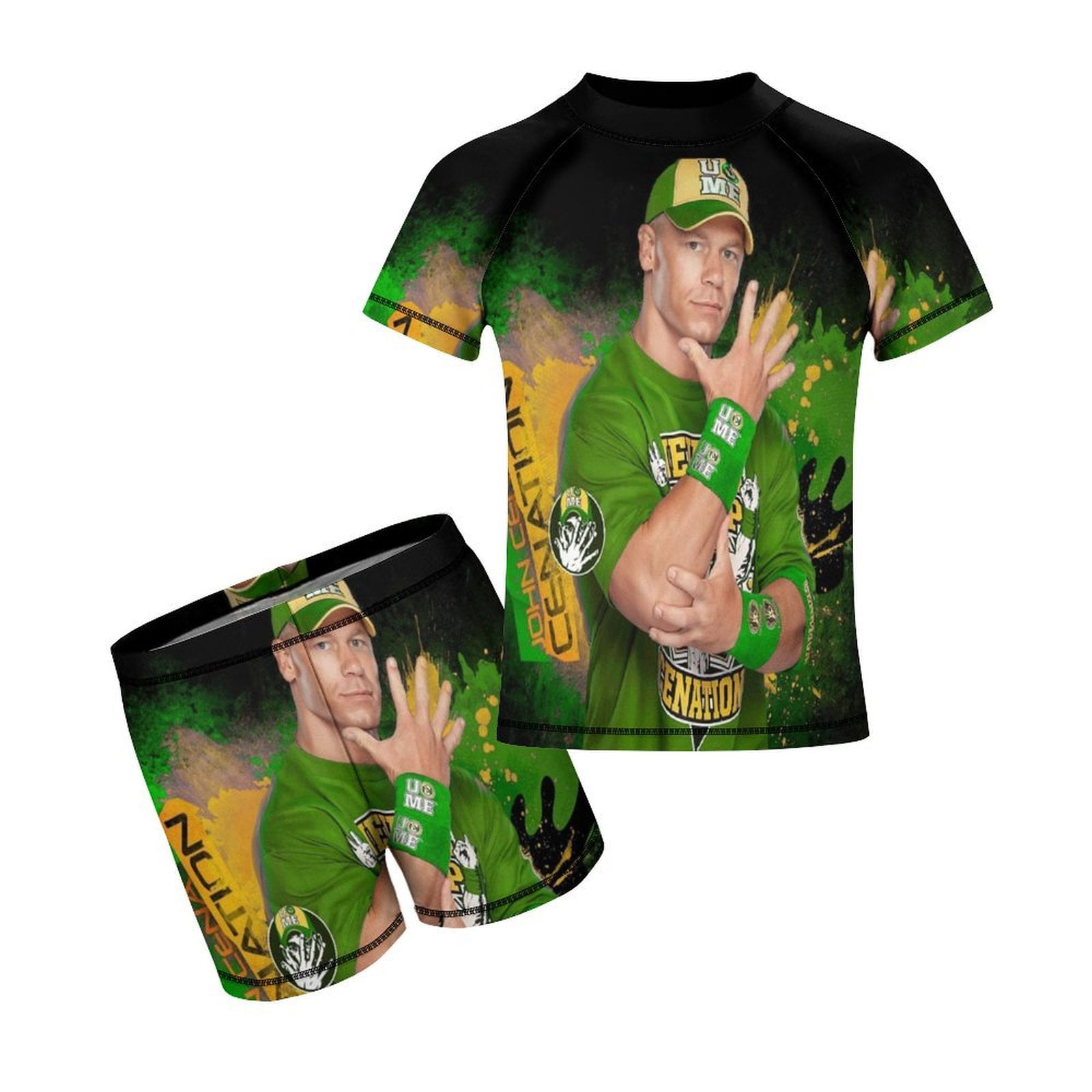 Boys John Wrestler Cena Rash Guard Set 2 Piece Swimsuits Short Sleeve ...