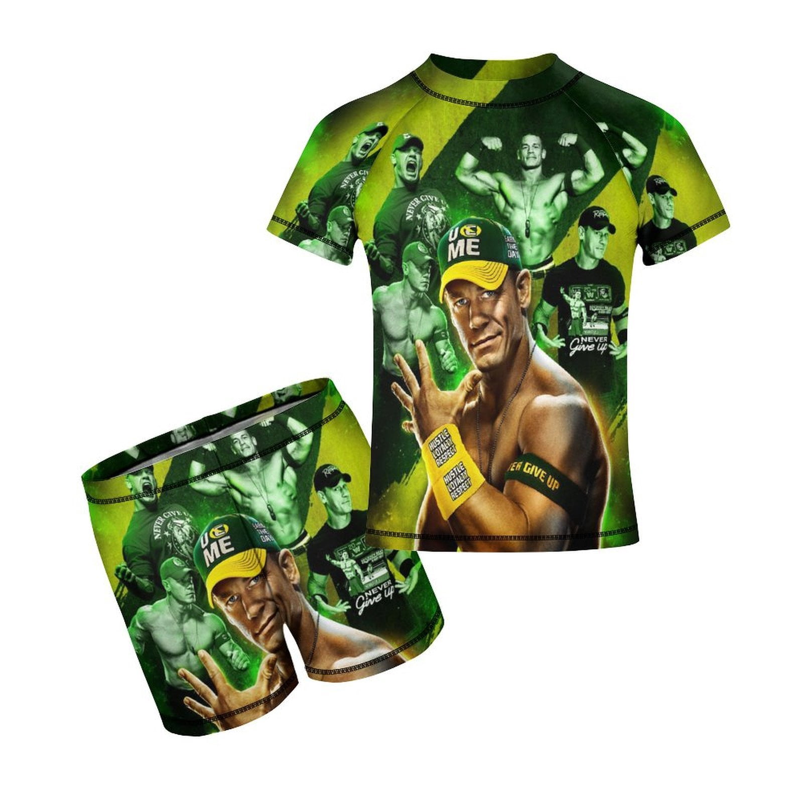 Boys John Wrestler Cena Rash Guard Set 2 Piece Swimsuits Short Sleeve ...