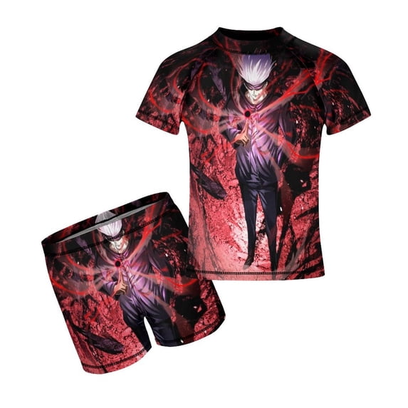 Boys Jujutsu Anime Kaisen Rash Guard Set 2 Piece Swimsuits Short Sleeve ...