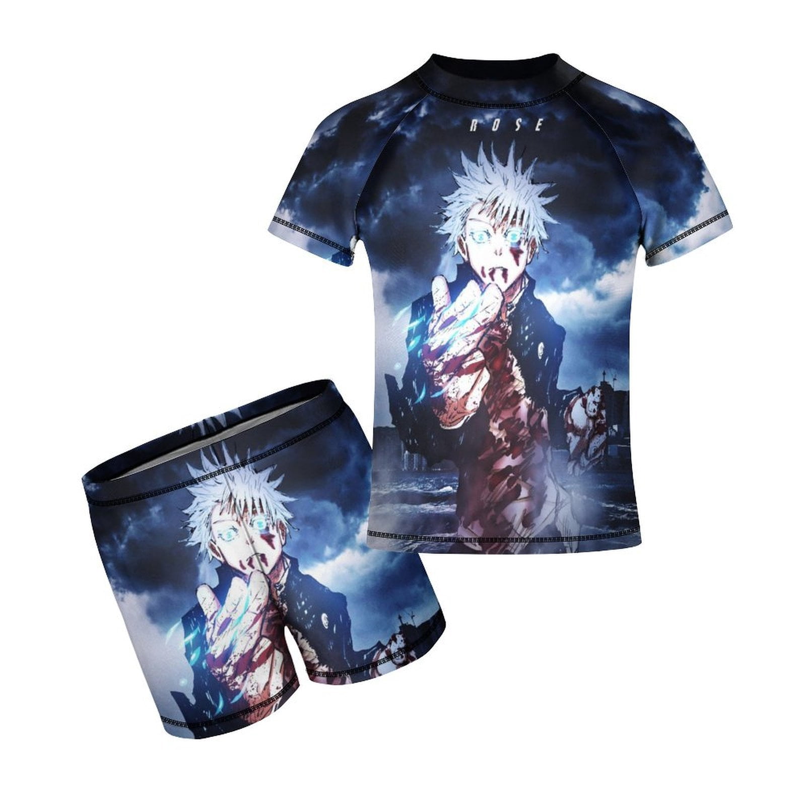 Boys Jujutsu Anime Kaisen Rash Guard Set 2 Piece Swimsuits Short Sleeve ...