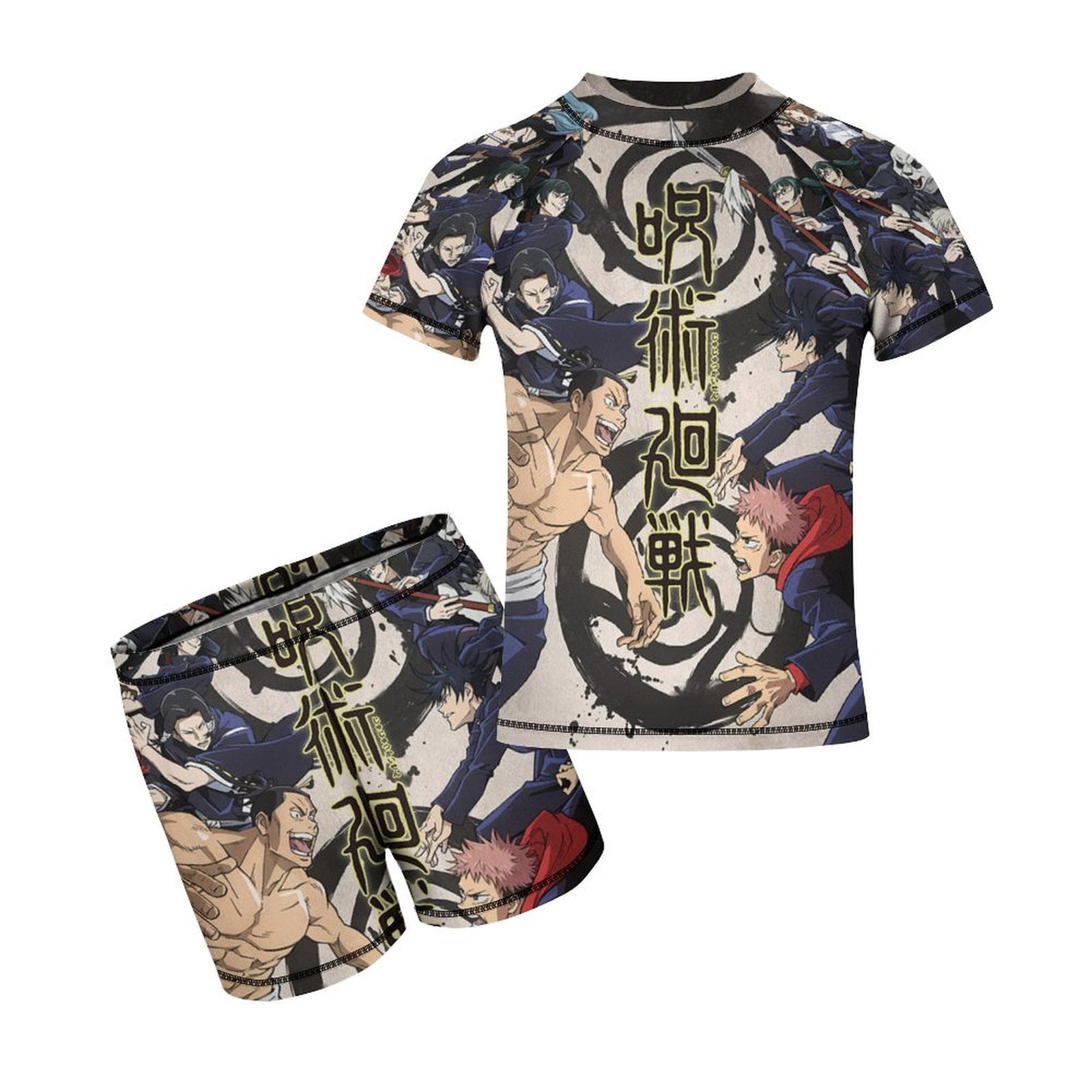 Boys Jujutsu Anime Kaisen Rash Guard Set 2 Piece Swimsuits Short Sleeve ...