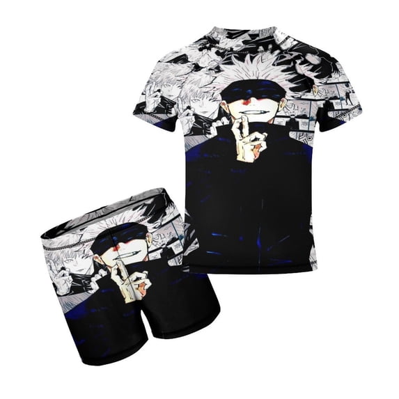 Boys Jujutsu Anime Kaisen Rash Guard Set 2 Piece Swimsuits Short Sleeve ...