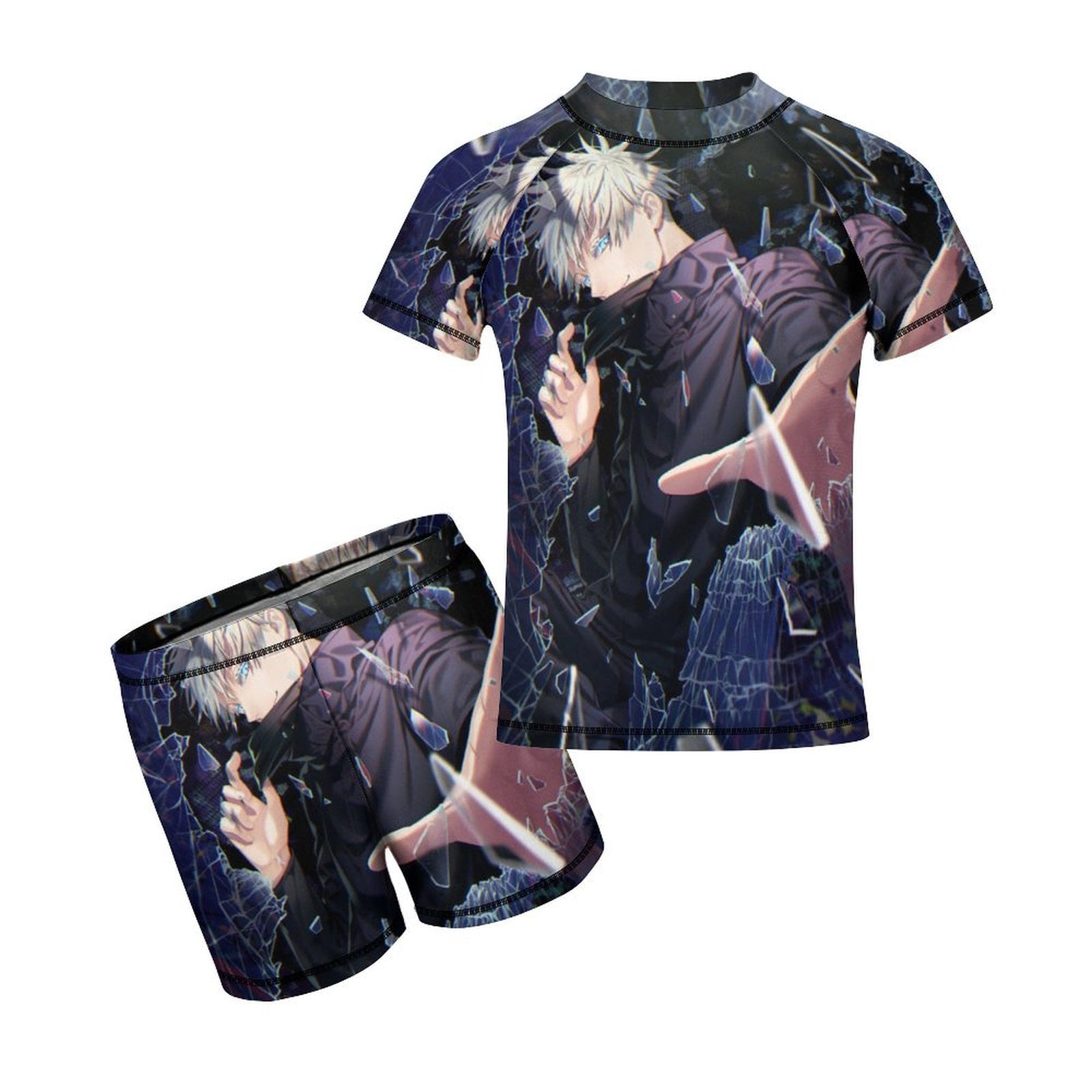 Boys Jujutsu Anime Kaisen Rash Guard Set 2 Piece Swimsuits Short Sleeve ...