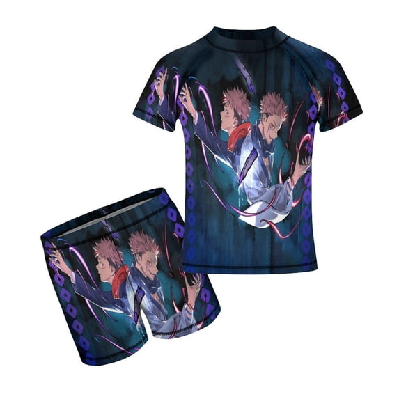 Boys Jujutsu Anime Kaisen Rash Guard Set 2 Piece Swimsuits Short Sleeve ...