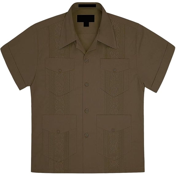 Boys Junior Guayabera Cuban Short Sleeve Embroidered 4 Pocket Shirt Kid ...