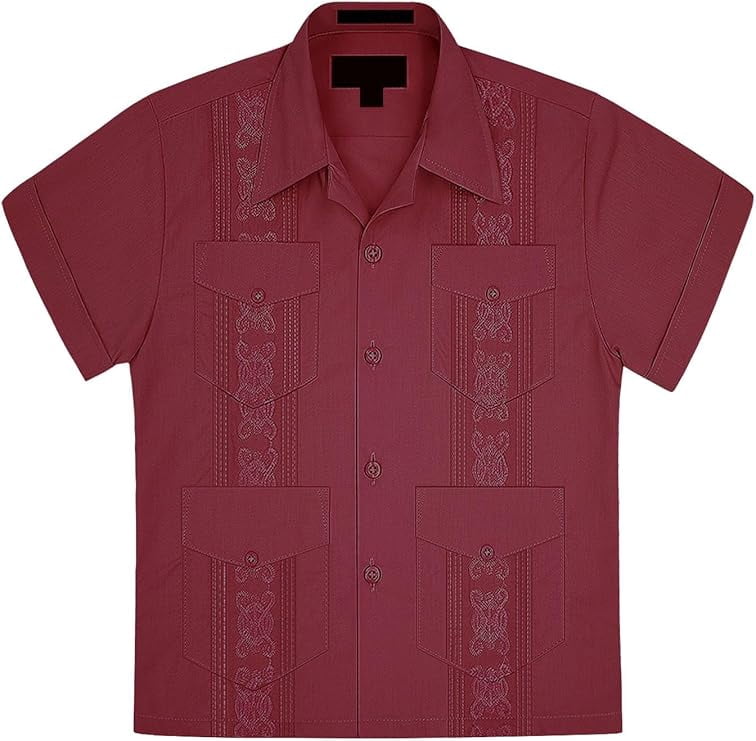 Boys Junior Guayabera Cuban Short Sleeve Embroidered 4 Pocket Shirt Kid ...