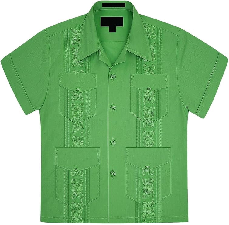 Boys Junior Guayabera Cuban Short Sleeve Embroidered 4 Pocket Shirt Kid ...