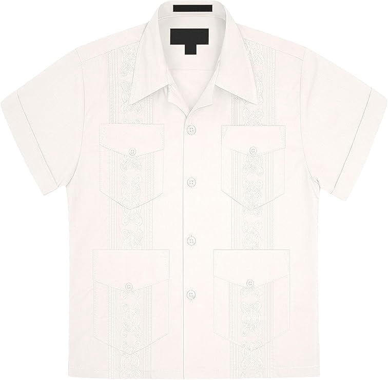 Boys Junior Guayabera Cuban Short Sleeve Embroidered 4 Pocket Shirt Kid ...