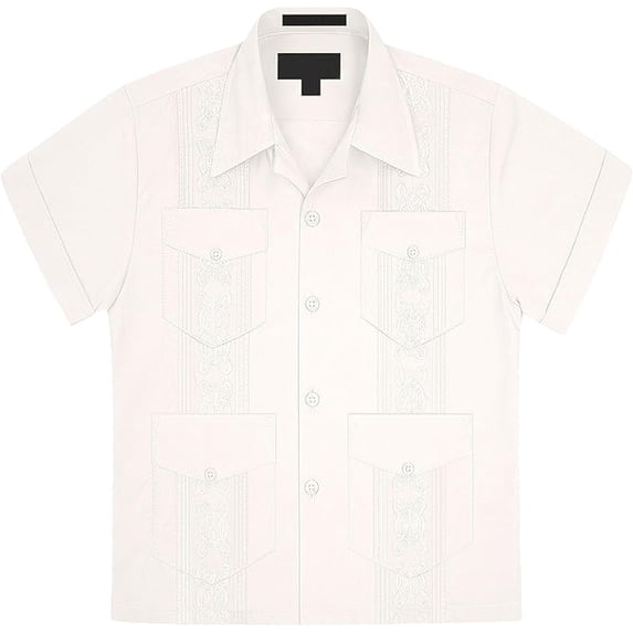 Boys Junior Guayabera Cuban Short Sleeve Embroidered 4 Pocket Shirt Kid ...