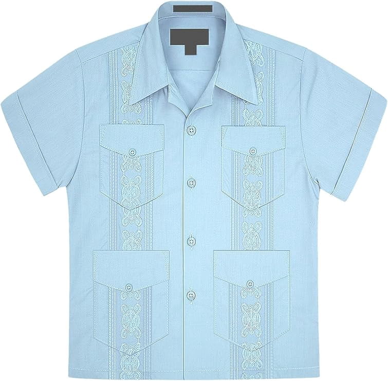 Boys Junior Guayabera Cuban Short Sleeve Embroidered 4 Pocket Shirt Kid ...