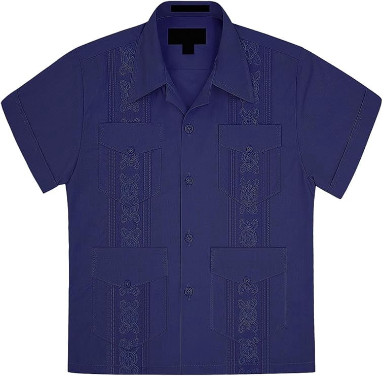 Boys Junior Guayabera Cuban Short Sleeve Embroidered 4 Pocket Shirt Kid ...