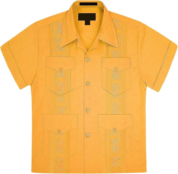 Boys Junior Guayabera Cuban Short Sleeve Embroidered 4 Pocket Shirt Kid ...