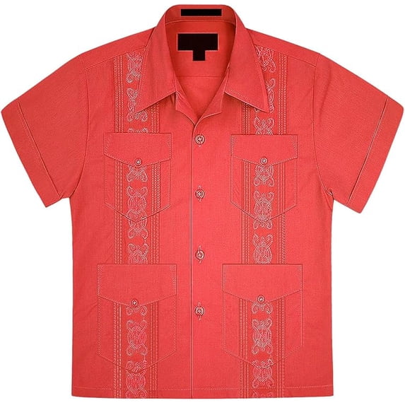 Boys Junior Guayabera Cuban Short Sleeve Embroidered 4 Pocket Shirt Kid ...