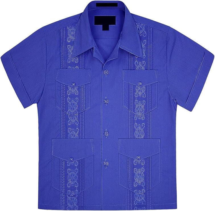 Boys Junior Guayabera Cuban Short Sleeve Embroidered 4 Pocket Shirt Kid ...