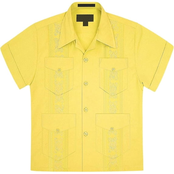 Boys Junior Guayabera Cuban Short Sleeve Embroidered 4 Pocket Shirt Kid ...