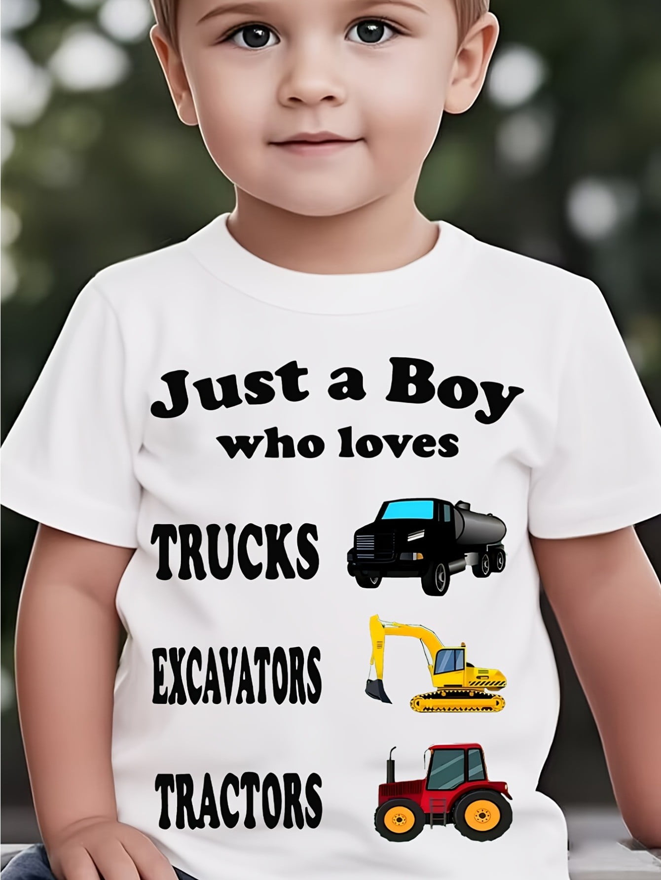Boys' "Just a Boy Who Loves Trucks, Excavators & Tractors" Cartoon ...