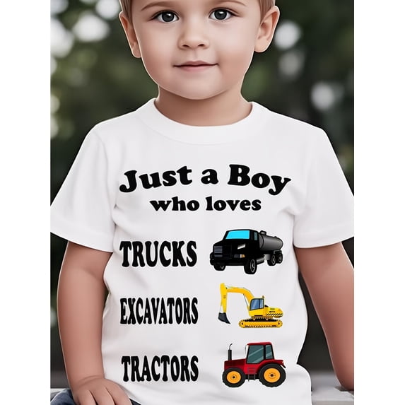 Boys' "Just a Boy Who Loves Trucks, Excavators & Tractors" Cartoon ...
