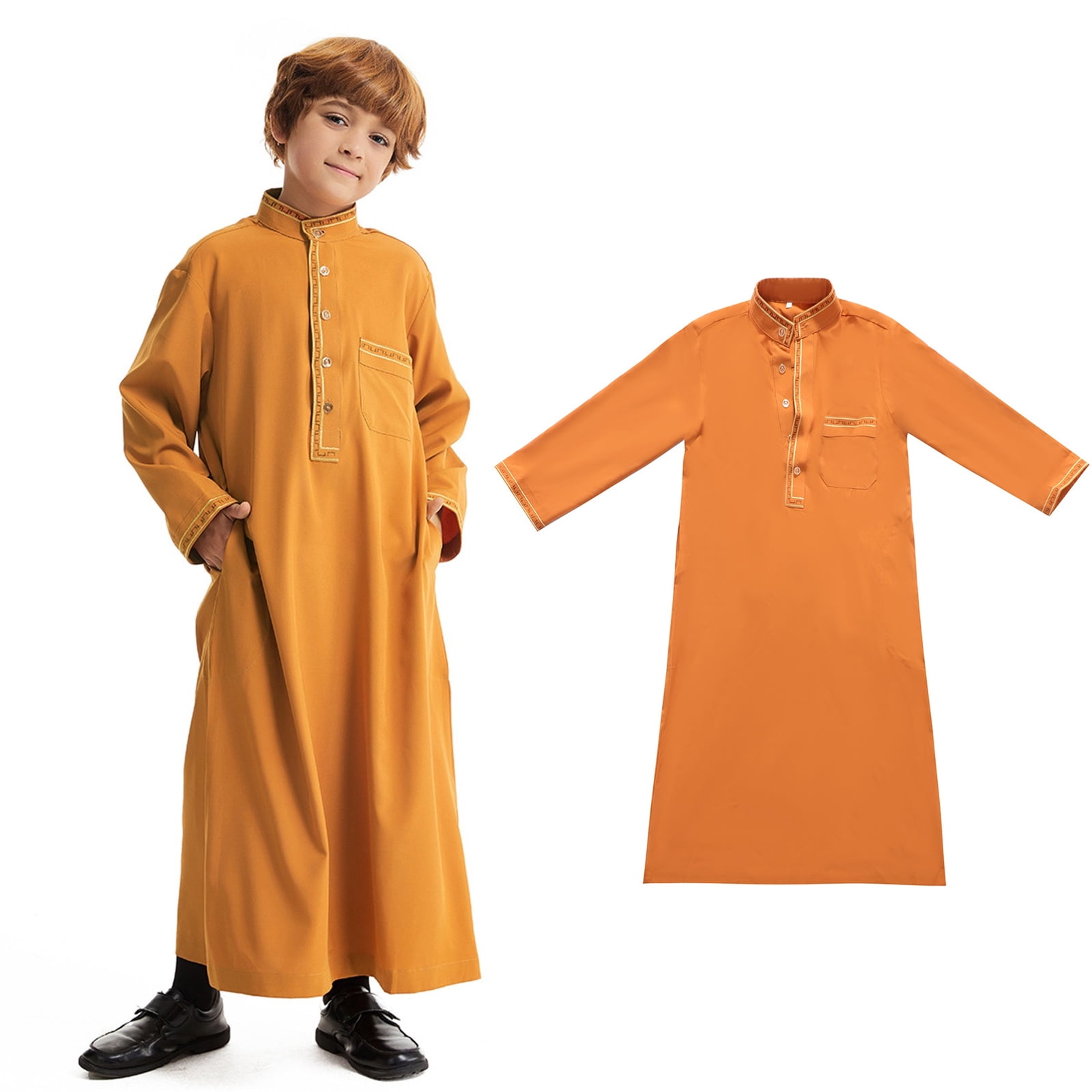 Boys Kaftan Thobe Casual Long Sleeves Clothes Crew Neck Thobes Gold ...