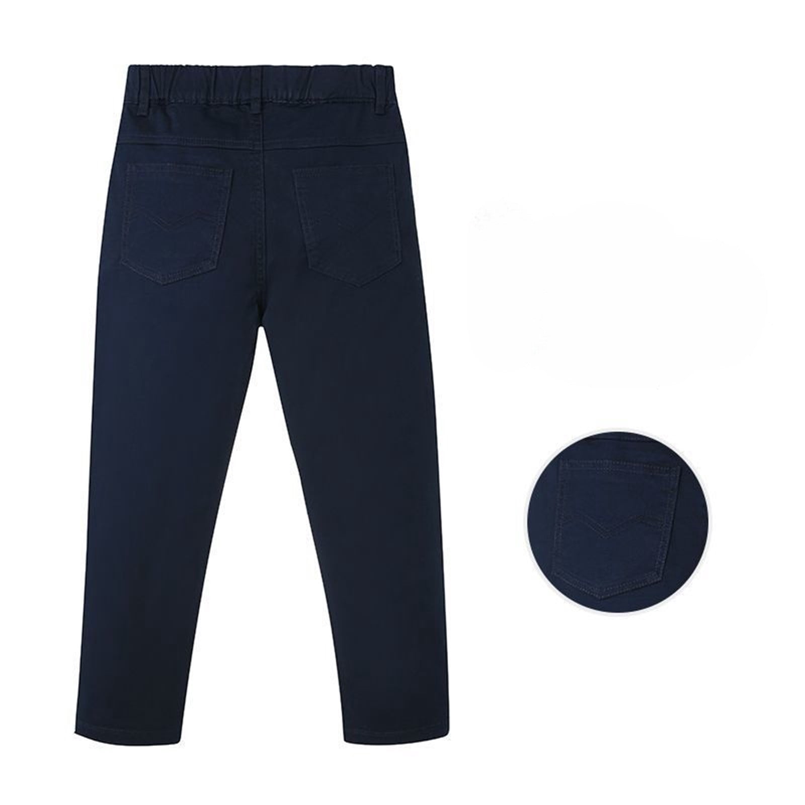 Boys Khaki School Pants with Elastic Waist - Stretchable Dress Trousers ...