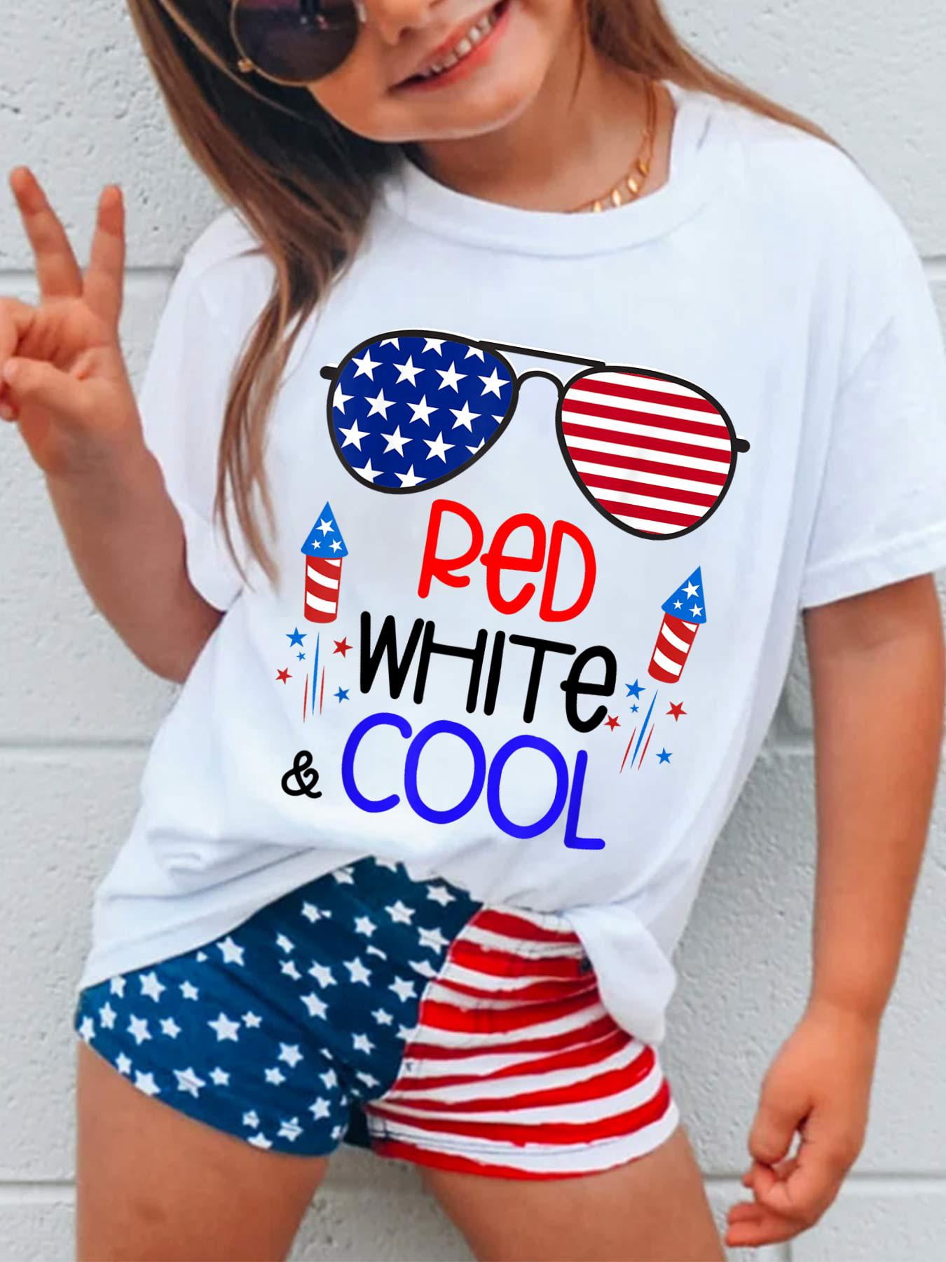 Boys Kids 4th of July Red White and Cool Sunglasses Girls Kids T-Shirt ...