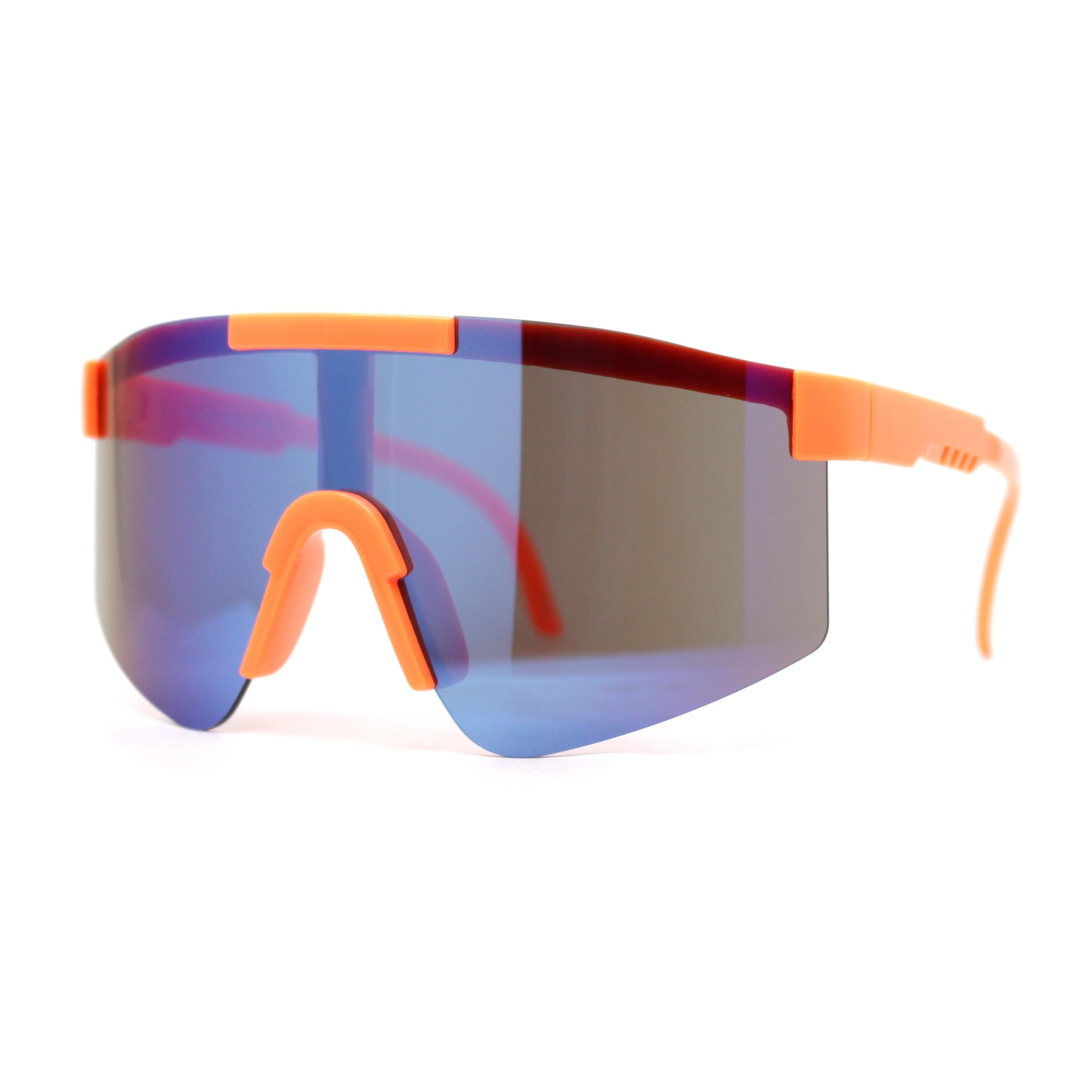 Boys Kids Rimless Color Mirror Neon Wrap Curved Sport Sunglasses Orange ...