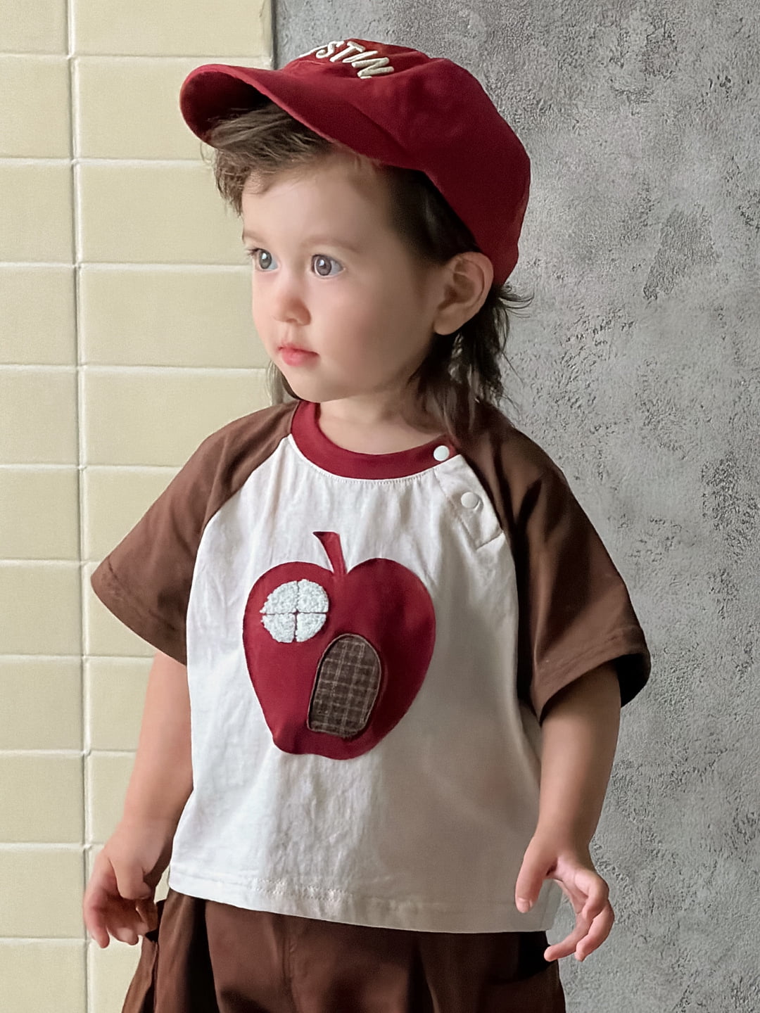 Boys' Korean-style summer apple-themed set, raglan sleeve short-sleeve ...