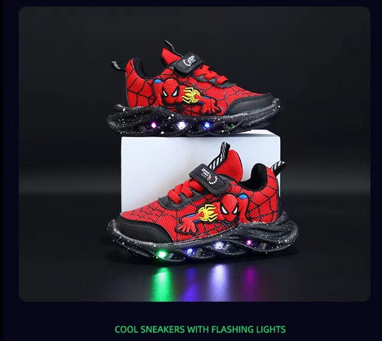 Boys LED Spiderman Shoes Kids Children Gift Sneakers Flashing Light Up ...