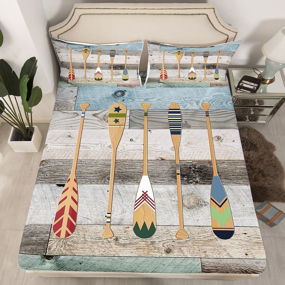 Boys Lake Paddles Bed Sheets For Girls Kids Children, Lake House Fitted ...