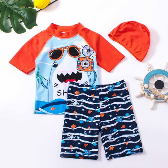 Boys' Large Shark Swimwear 3 Piece Set Photo Cartoon Print Beach Style ...