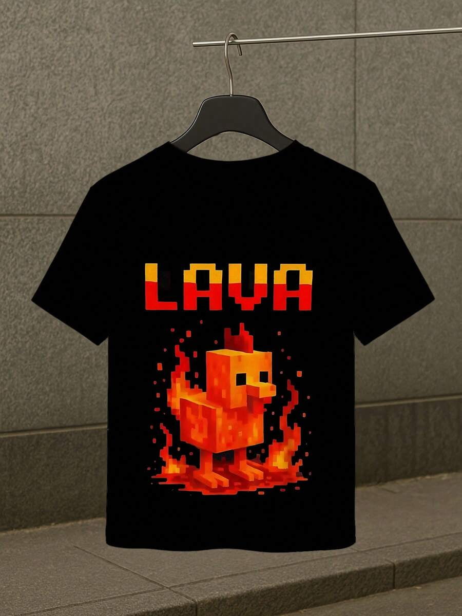 Boys Lava Chicken Graphic T-Shirt - Retro Pixel Art Flaming Chicken ...