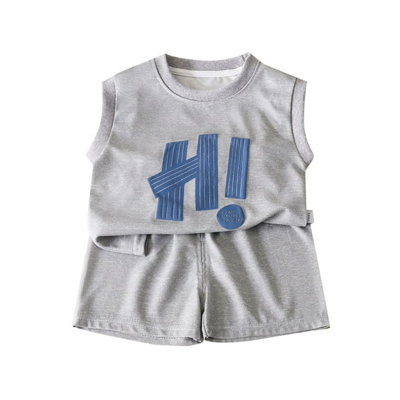 Boys' Letter Print Vest and Shorts Two Piece Set for Casual Daily Wear ...
