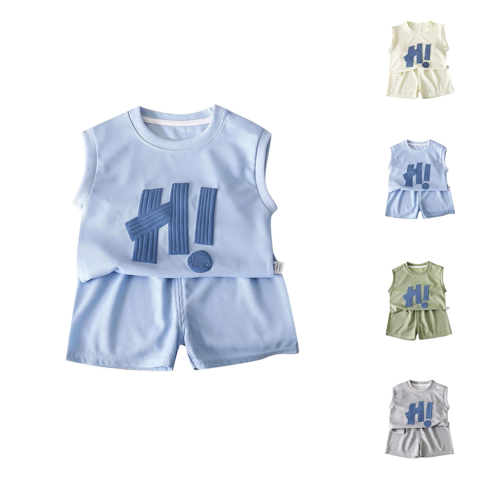 Boys' Letter Printed Vest + Shorts Two Piece Set Suitable For 3 10 ...