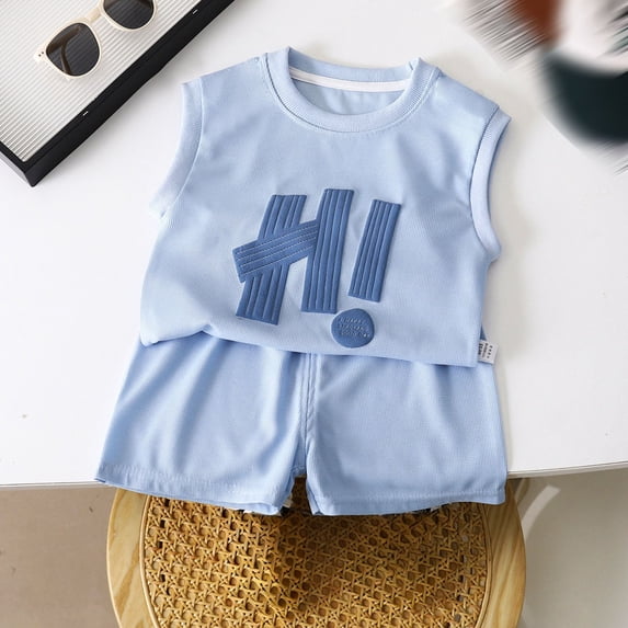 Boys Letter Printed Vest Shorts Two Piece Set Suitable Spring Summer ...